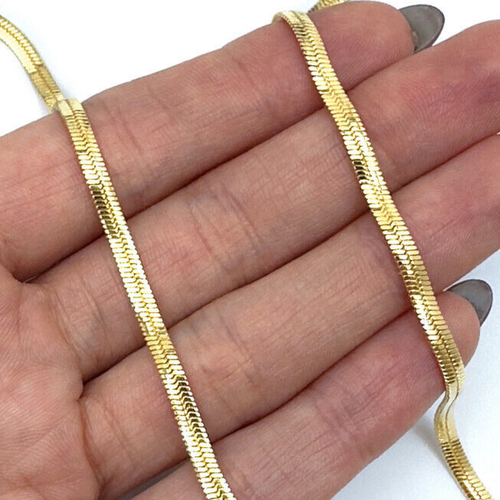 14K Yellow Gold 3.50mm Flat Oval Snake Chain (Solid Links) 18" | eBay