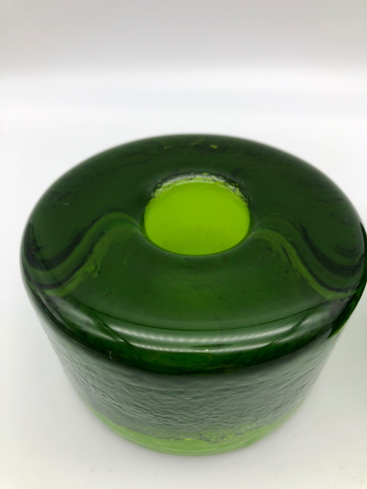 Blenko Recycled Glass Taper Candle Holders Green Puck Shape Set of 2 | eBay