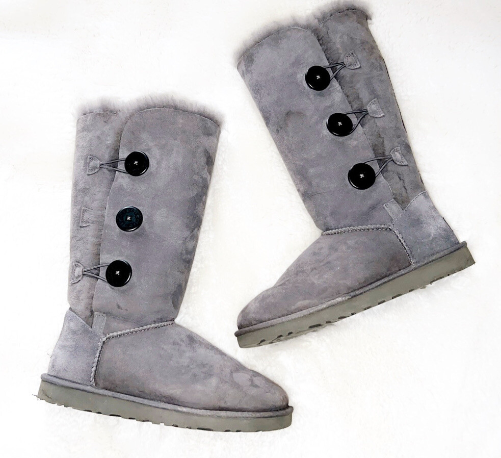 UGG Bailey Button Tall Boot in Gray Suede SZ 8 | eBay