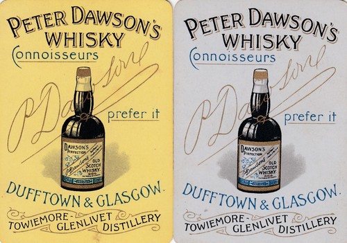 LIQUOR ADS - PETER DAWSIN'S WHISKY - set of 2 - single vintage playing ...