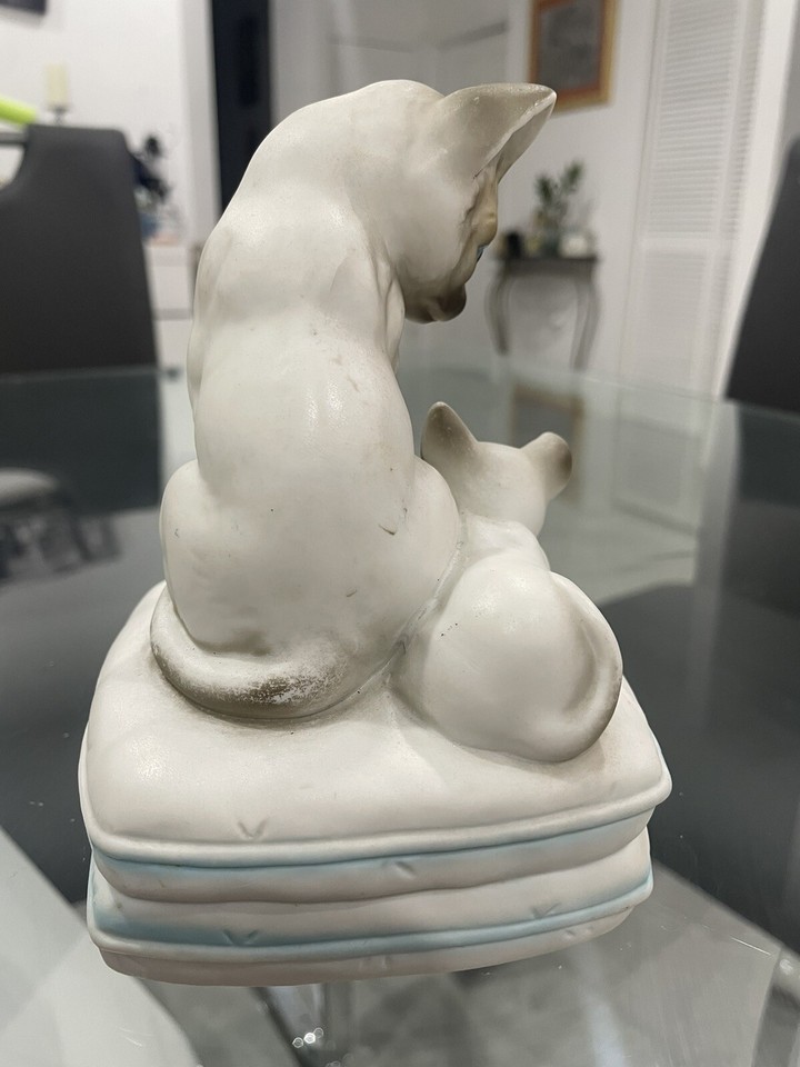Vintage Mann Music Box Siamese Cat +Kitten Hand Painted Porcelain Japan ...