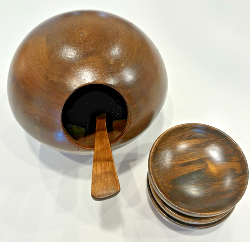 5 Pc Vtg Mid Century Modern Atomic Wood Orb Salt Server w/ Spoon Dishes ...