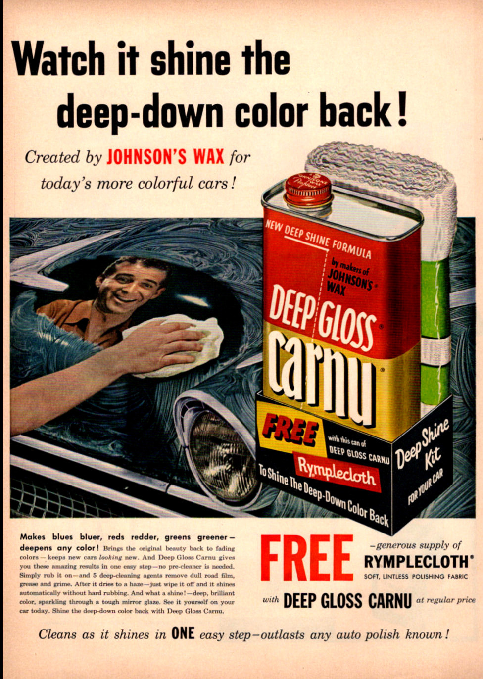 1955 vintage Ad , Deep Gloss CARNU Auto wax , Johnson's Wax 111518 | eBay