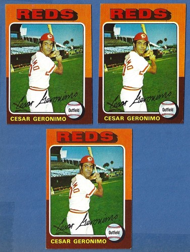 3 TOPPS 1975 BASEBALL CARD #41 CESAR GERONIMO - 2 BLACK LINE ERRORS ...