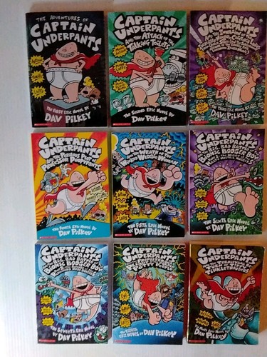 "Captain Underpants" Books 1-9 Epic Novels by Dav Pilkey "Scholastic ...