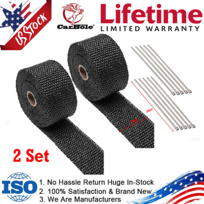 2 Set ROLL Fiberglass Exhaust 2" Manifold Header Pipe Heat Wrap Tape w ...