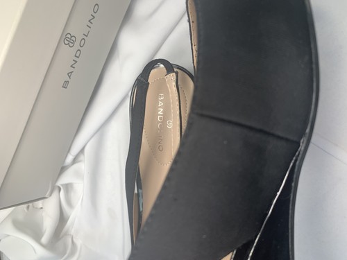 Womens Size 10M Bandolino Caiman2 Slingback Wedge Black Fabric New W ...