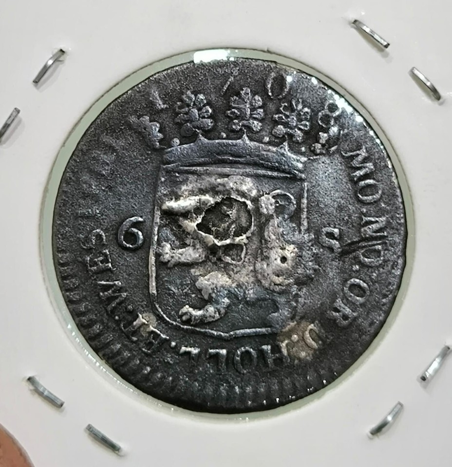 RARE ! 1708 Dutch Netherlands Voc Colonial 6 Stuiver Ship Silver Coin ...