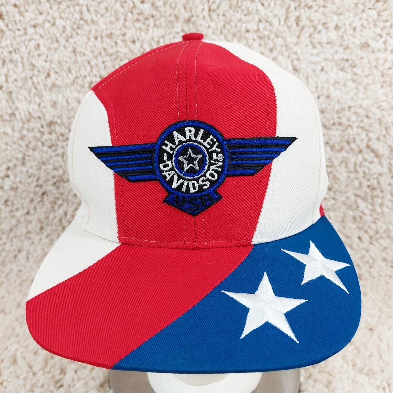 Vintage 90s Harley Davidson USA Flag Colorblocked Sna… - Gem