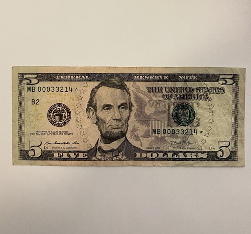 RARE *FIVE DOLLAR BILL $5 SERIES 2013 *STAR NOTE*, SMALL RUN SIZE MB ...