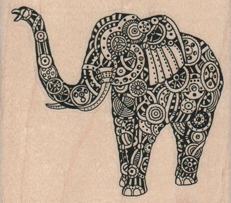 Steampunk Elephant 3 1/4 x 2 3/4" Rubber Stamp, Animal Stamp, Elephant ...