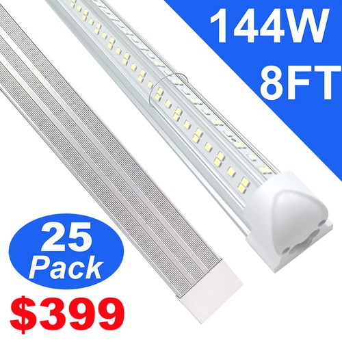 25 Pack Linkable Led Shop Light 8Ft Hi Wattage 144W 18000Lm 6500K Led ...