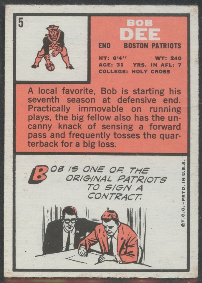 1966 Topps #5 Bob Dee Boston Patriots | eBay