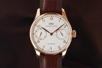 IWC Portugieser 7-Day 18kt Rose Gold Silver Arabic Appliqués Dial ...