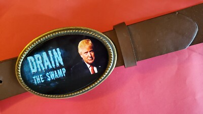 TRUMP 2020 Epoxy Belt Buckle -DRAIN THE SWAMP & Brown Bonded Leather ...
