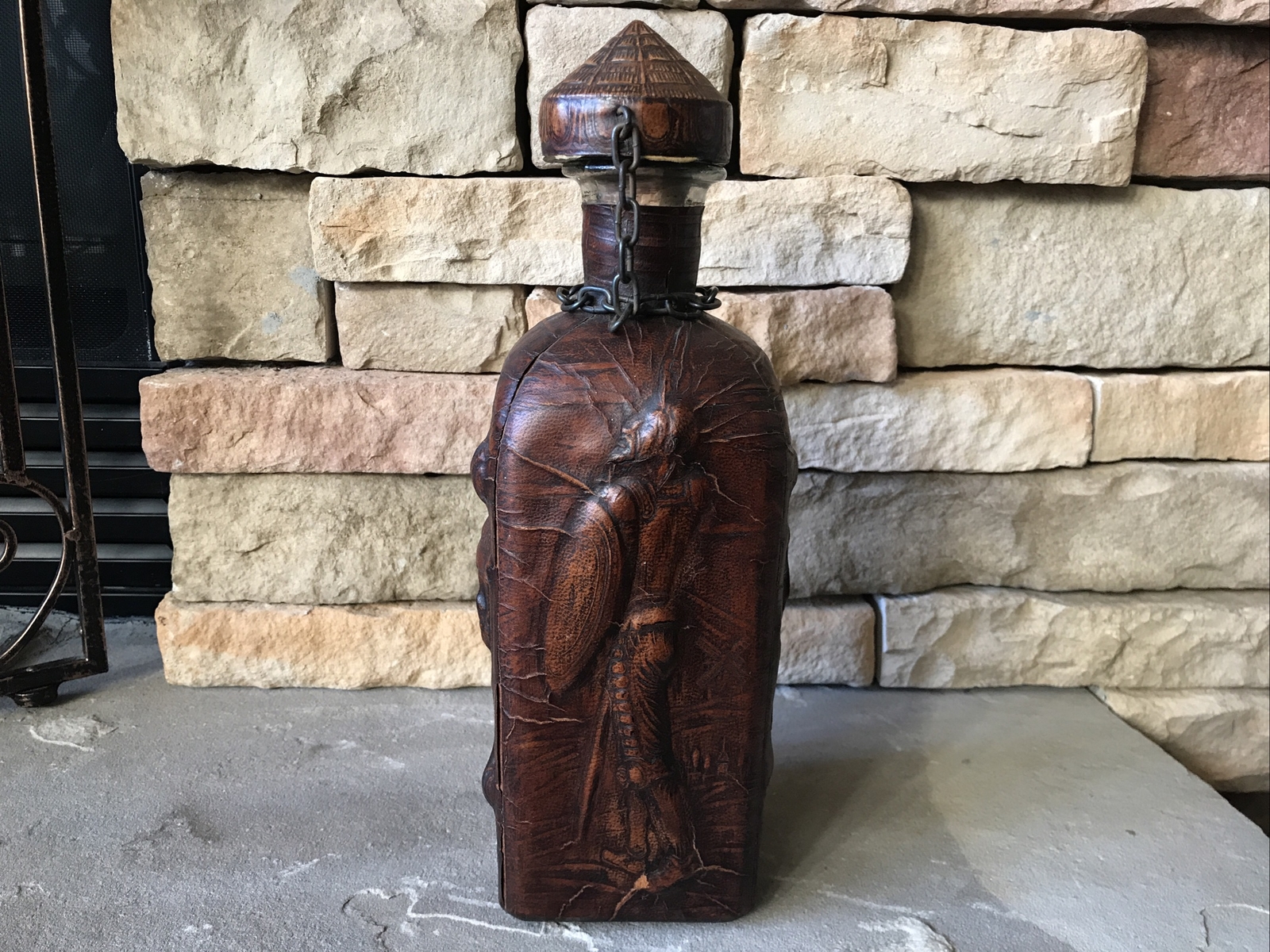Leather Wrapped Bottle Vintage Whiskey Decanter Spanish Jug Don Quixote ...