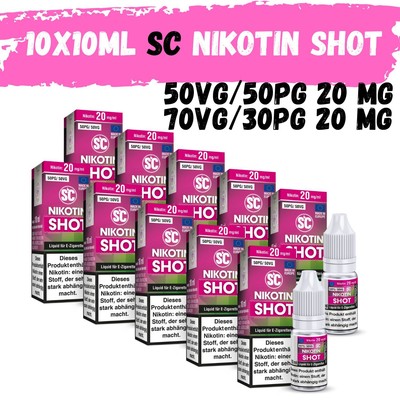 20mg SC Nikotin Shots 10x 10 ml 50/50 oder 70/30 Nikotinshot für E ...