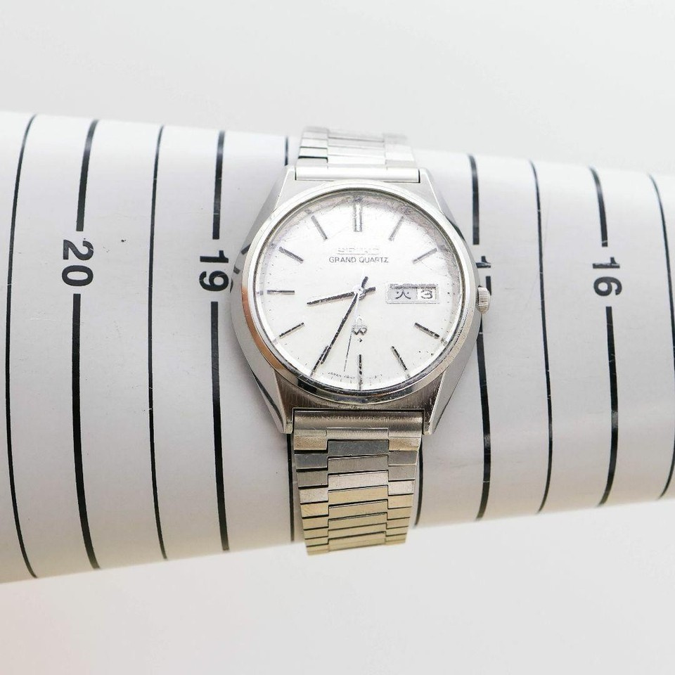 Seiko Grand Quartz 4843 8041 Silver Watch Day Date Vintage Japan Rare ...