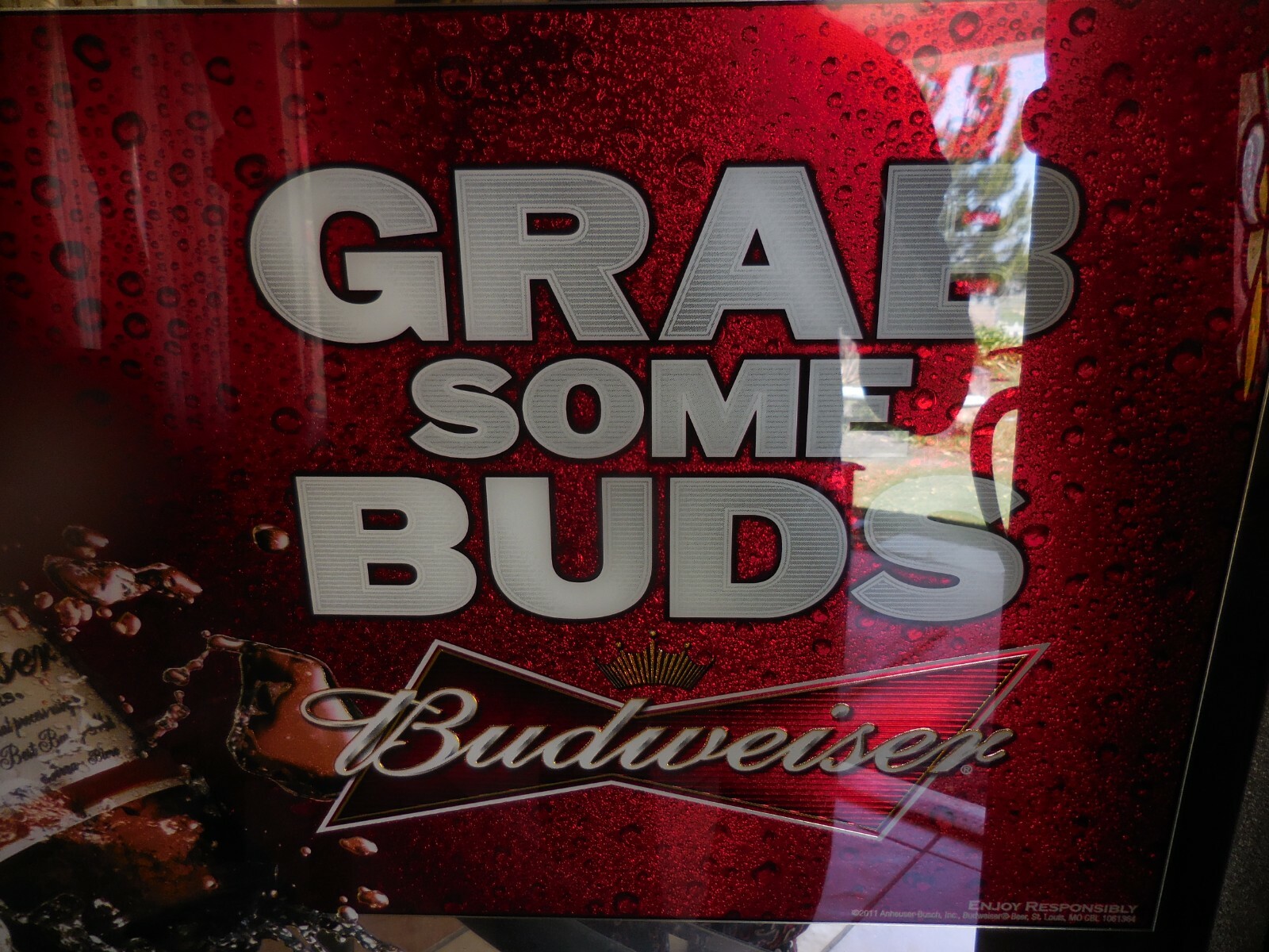 Budweiser Anheuser Busch "Grab Some Buds" Bar Pub Reflective Glass ...