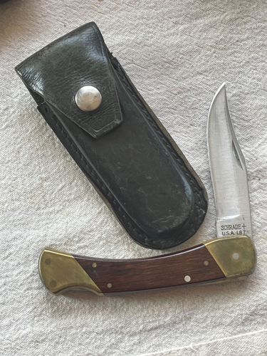 VINTAGE 70’s SCHRADE +USA LB7 LOCKBACK FOLDING KNIFE with Leather ...