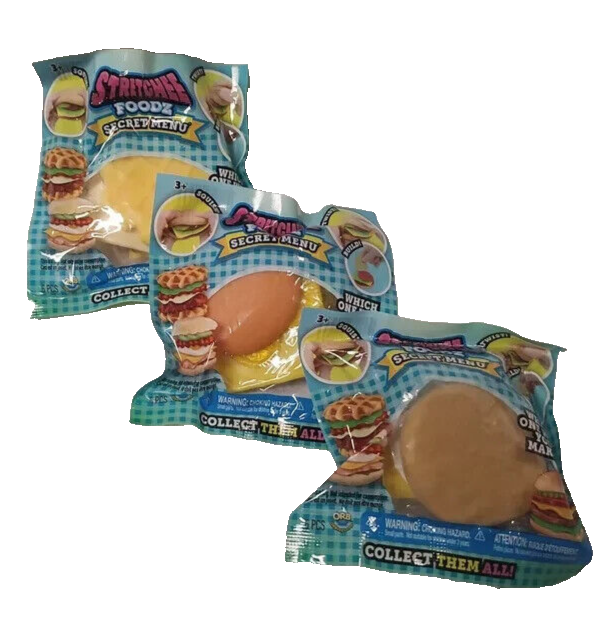 3 NEW ORB Toys Stretchee Foodz Secret Menu Breakfast Burger Chicken n ...