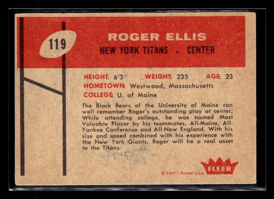 1960 Fleer Roger Ellis #119 Rookie Signed Auto Autograph ZZ5171 | eBay