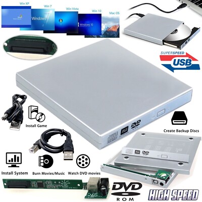 "USB 2.0 to IDE CD/DVD Drive Enclosure Silver ROM Caddy Case for Laptop ...