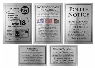 Bar Licensing Sign Pack Alcohol Law Notices 25ml Spirits Wine Pack of 5 ...