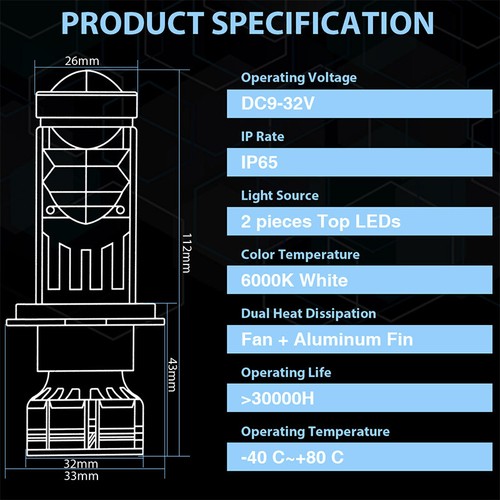 LHD H7 BI-LED 6000K White Mini Projector Lens Headlight Bulbs Hi/Lo ...