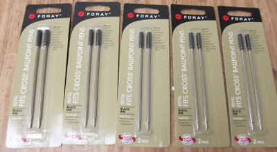 Lot 10 (5 packs of 2) FORAY 875-935 Ballpoint Refill Black Ink FINE ...