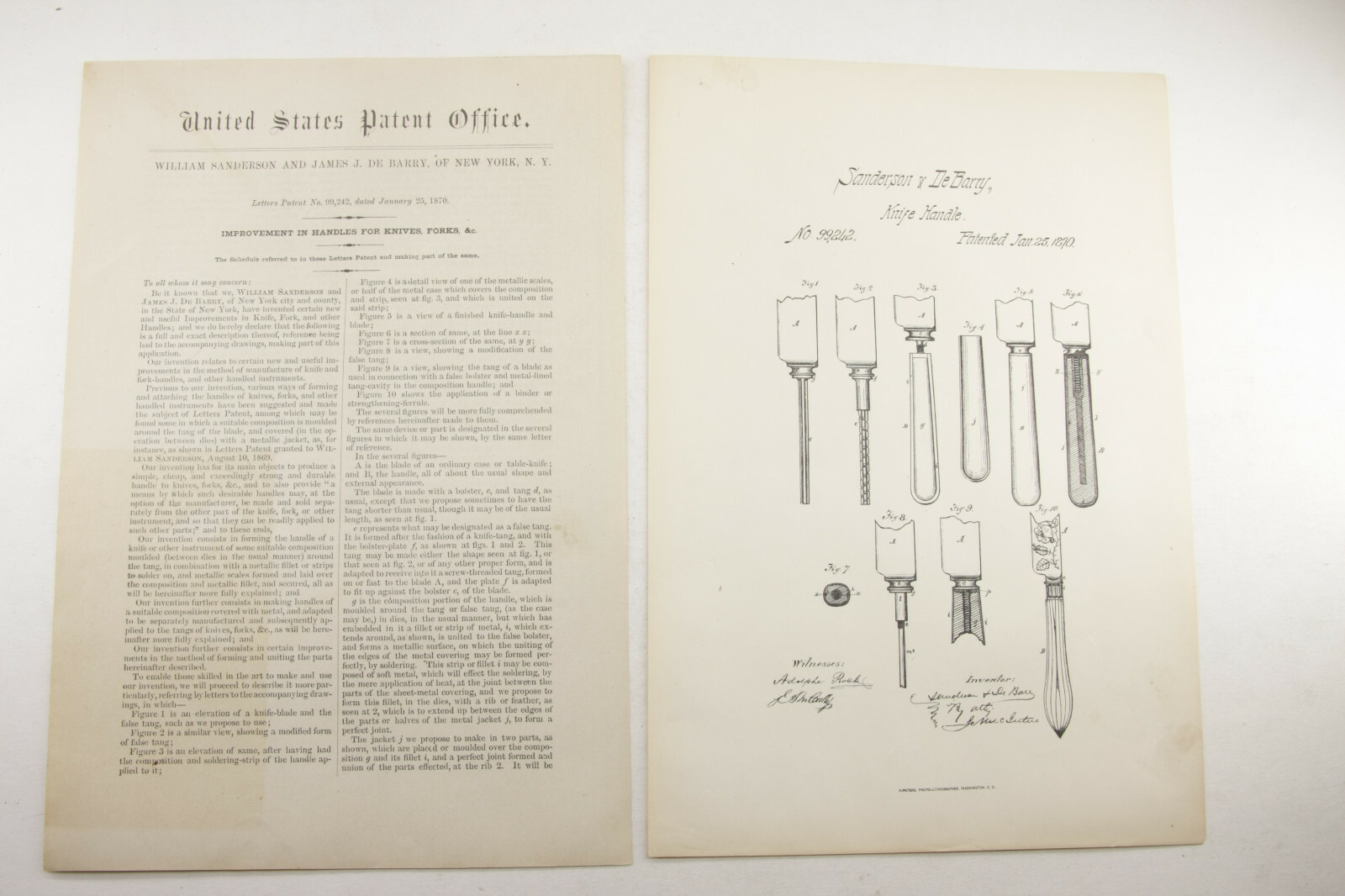 (11) Official Patent Office Copies made ~1906 Knife Cutlery Tang ...