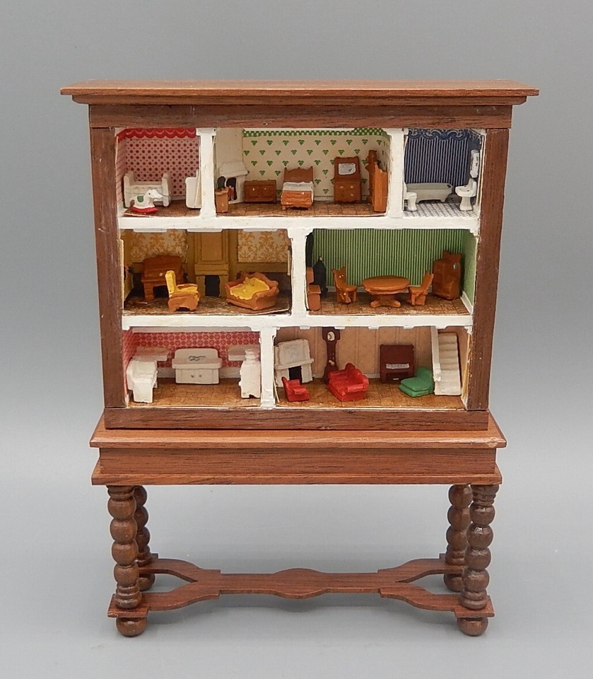 Vtg Dutch Baby House w Furniture Kummerows Dollhouse Miniature 1:12 1: ...