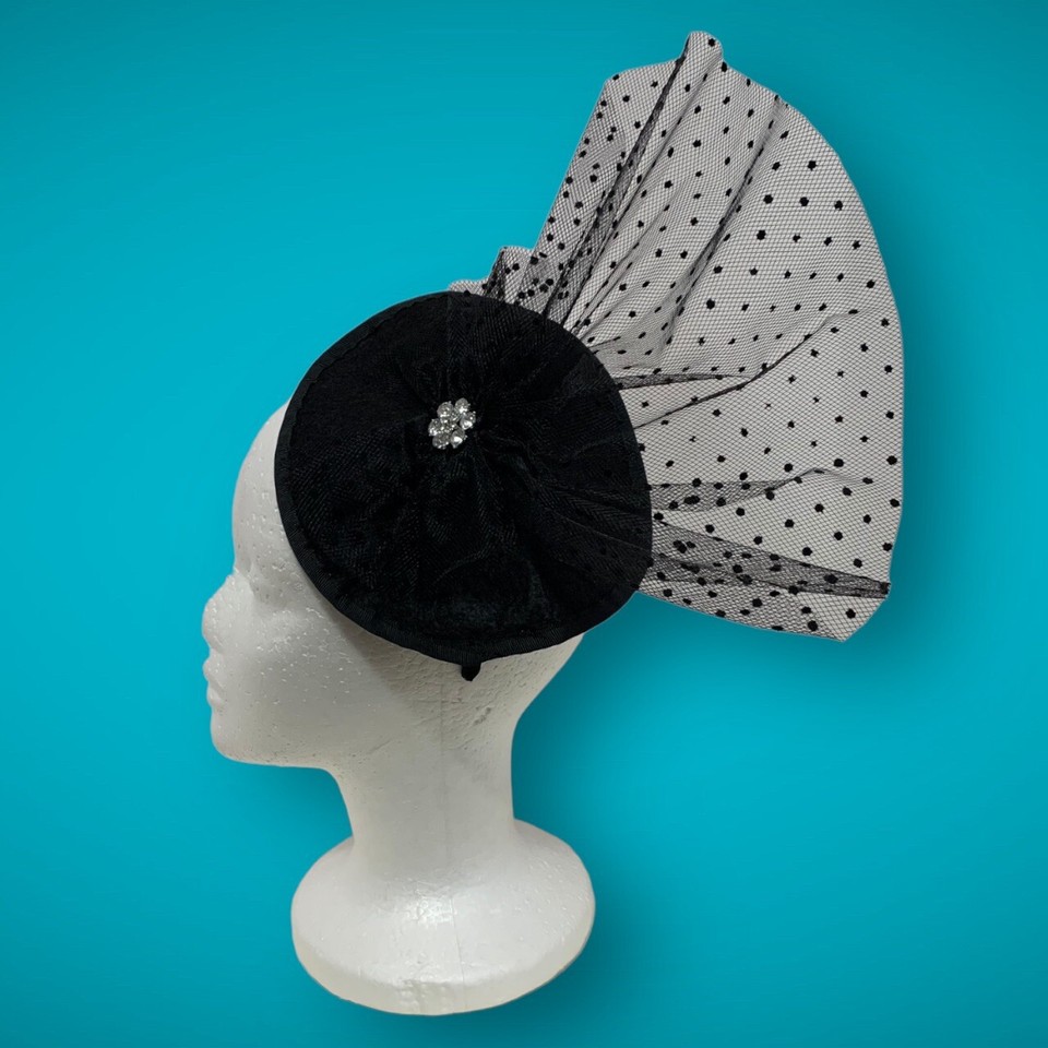 Black Fascinator Rhinestones Mesh Halo Headband Hat Headpiece Netting ...