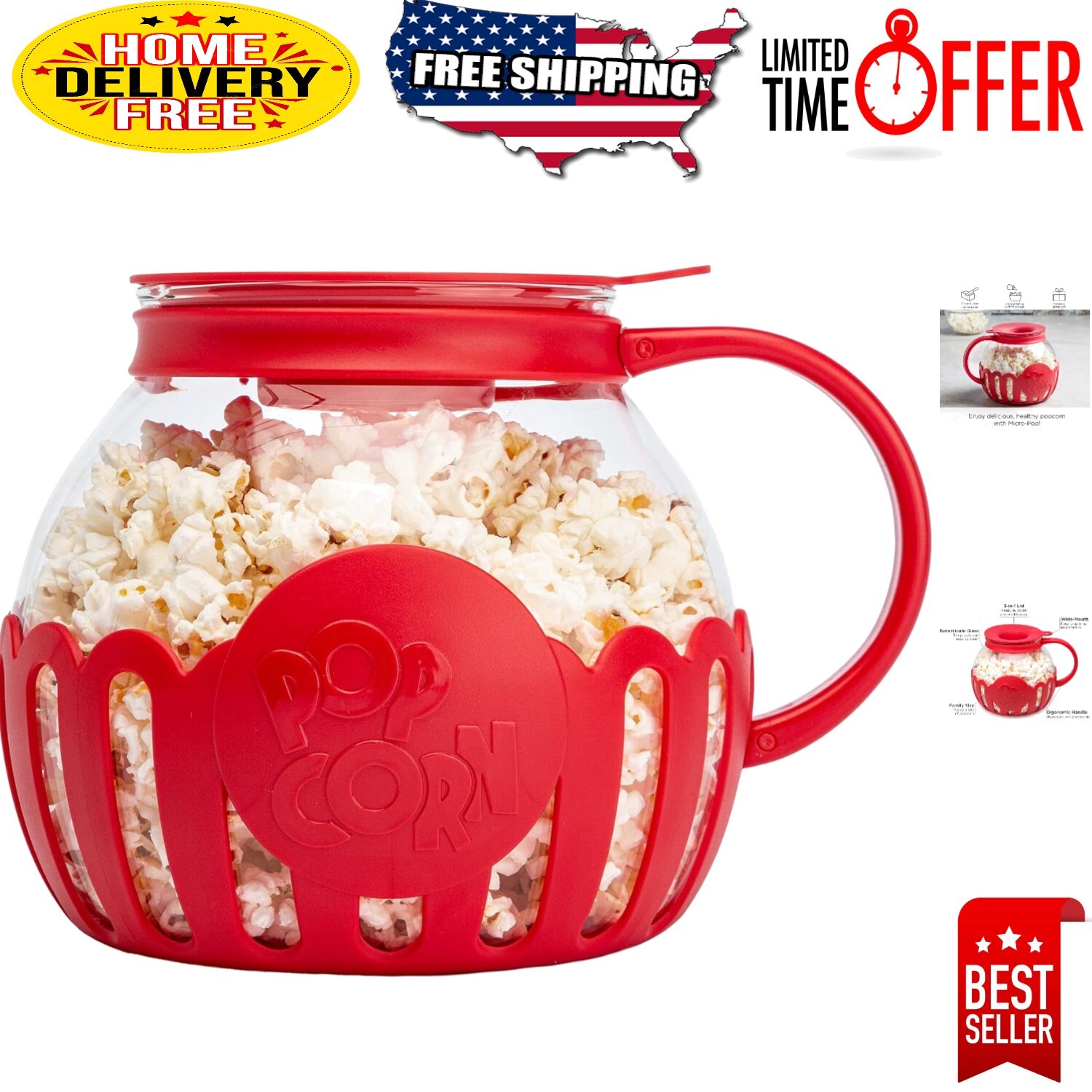 Effortless Gourmet Popcorn: BPA-Free 3-Quart Glass Popper with Melting ...