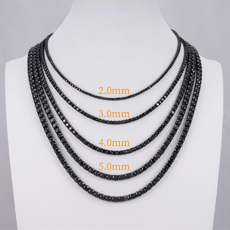 2-5MM Black Moissanite Tennis Chain Necklace 925 Sterling Silver Pass ...