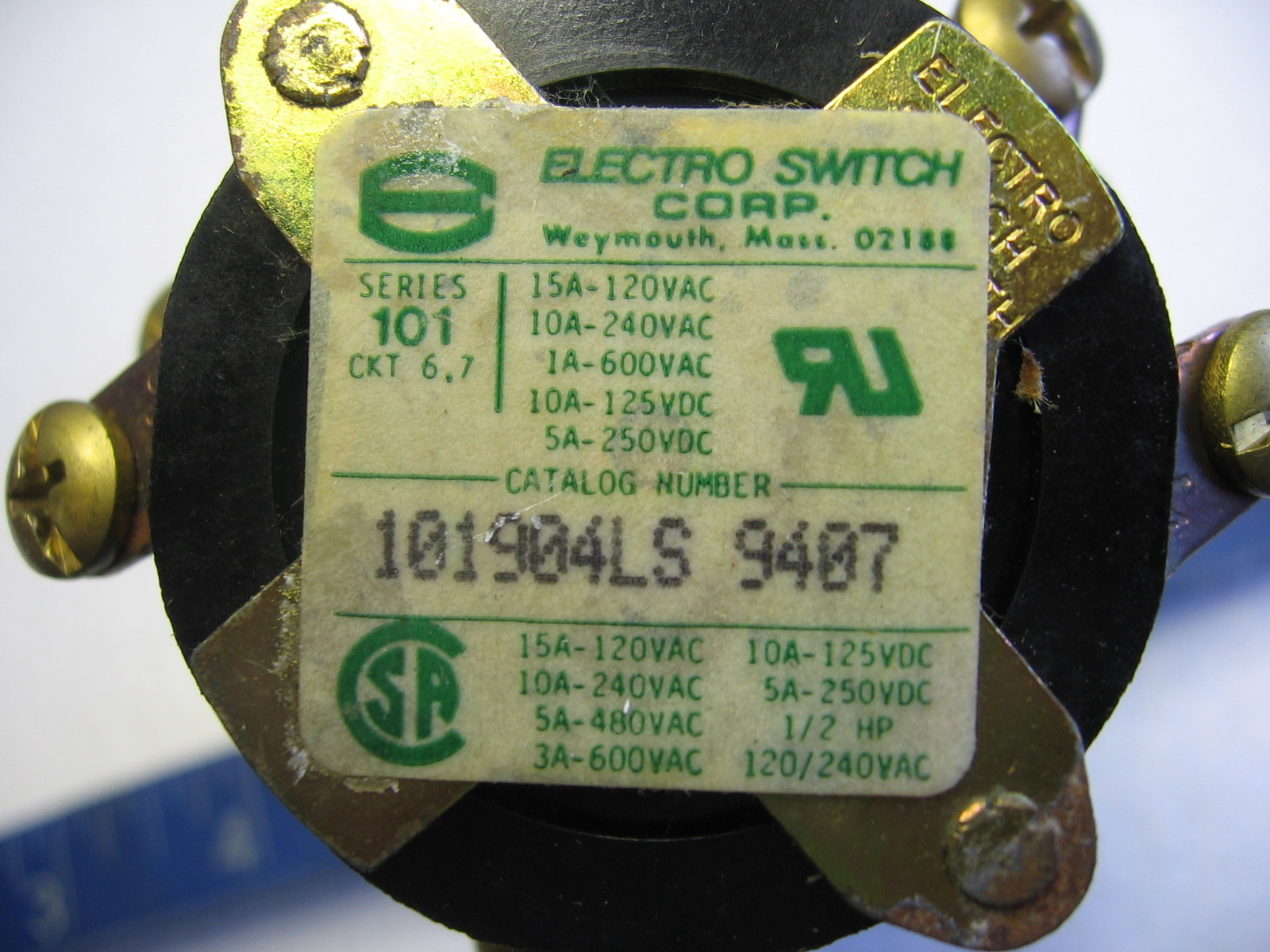 Electroswitch 101904LS Snap Action Rotary Electro Switch 15a 120vac for ...