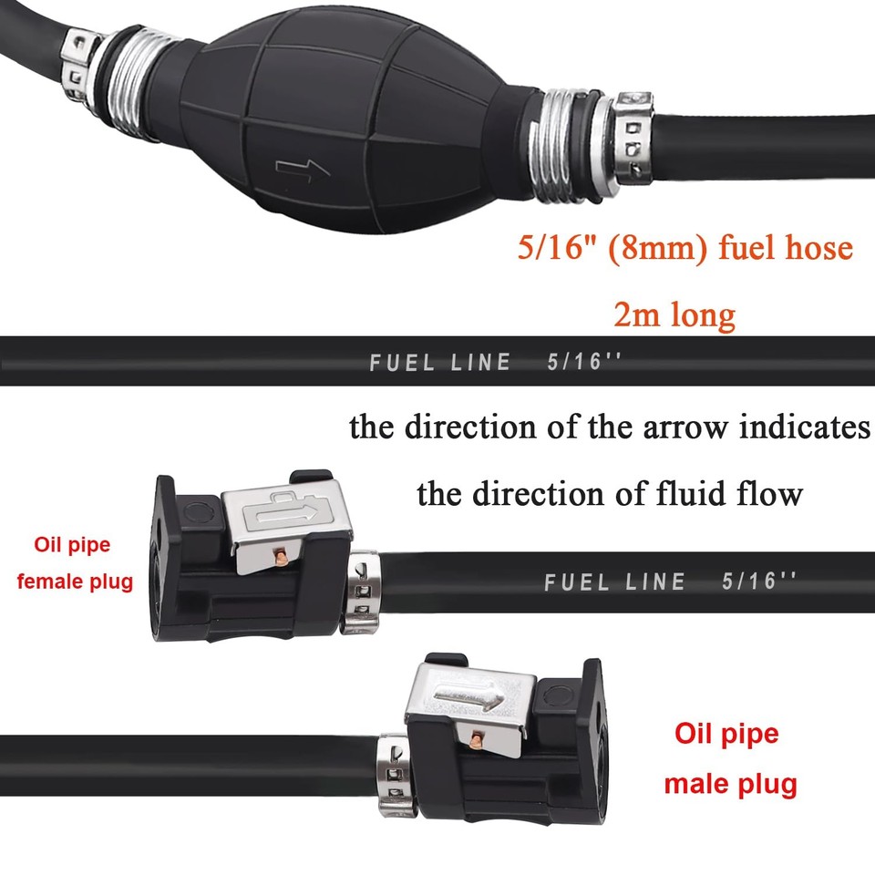 6.56FT Boat Motor Fuel Line Hose Outboard Primer Bulb Assembly ID 5/16 ...