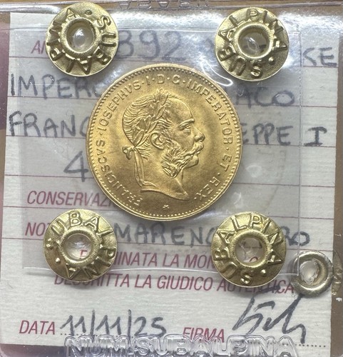MONETA AUSTRIA FRANCESCO GIUSEPPE I 4 FIORINI 1892 RESTRIKE 1/2 MARENGO ...