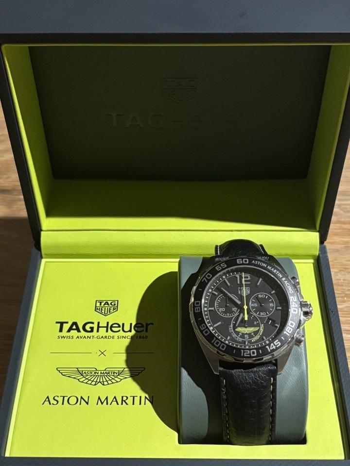 Tag Heuer Formula 1 Aston Martin Black Dial Black Leather Strap Watch ...