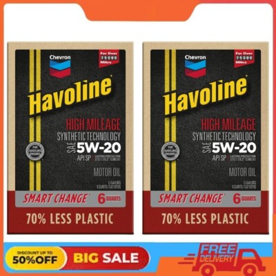 2 PACKS Chevron Havoline High Mileage Synthetic Technology Motor Oil 5W ...
