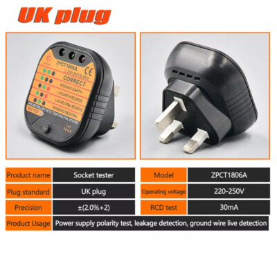 3 Pin Mains Socket Tester Polarity Test UK Plug Electrical Safe Fault ...