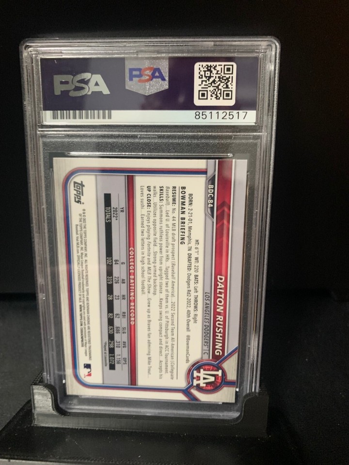 Dalton Rushing autograph signed 2022 Bowman CHROME baseball card PSA ...