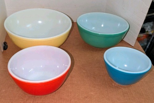Pyrex Primary Color 4 Bowl Mixing Set Yellow Green Red Blue 401 402 403 ...