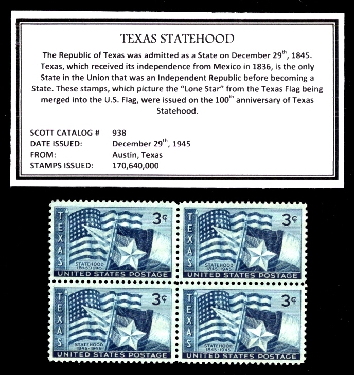 1945 - TEXAS - Mint, Never Hinged, Block of Four Vintage U.S. Postage ...