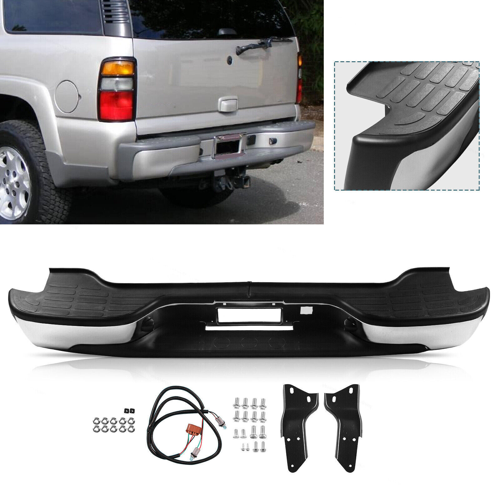 Chrome Rear Bumper Fit For 2000-2006 Chevy Suburban 1500 Tahoe GMC ...