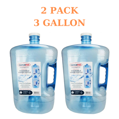 2 Pack 3 Gal Water Bottle Secure Liquid Jug Container BPA-Free Plastic ...