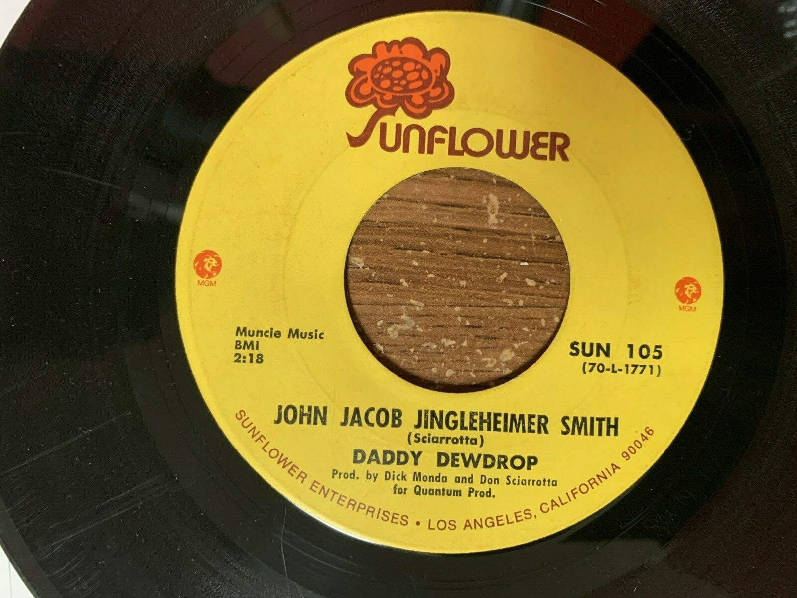 1971 Daddy Dewdrop "John Jacob Jingleheimer Smith/Chick-A-Boom" 45 RPM ...