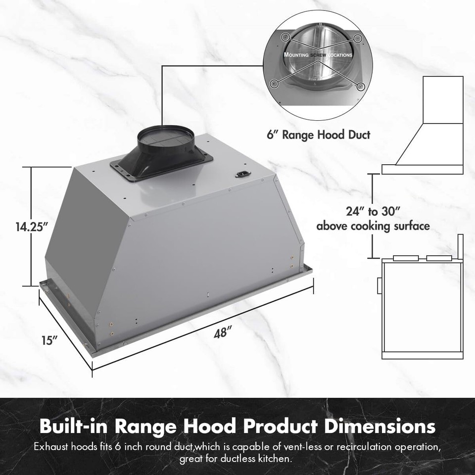 48-inch range Hood Built-in/Insert 48 inch, Stainless Steel Kitchen ...