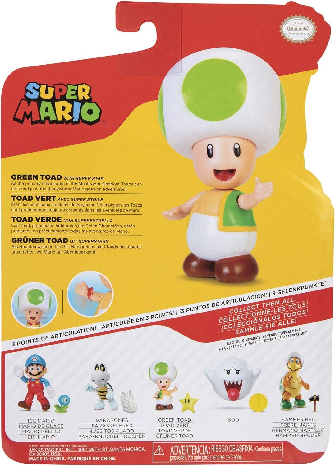 Super Mario Action Figure 4 Inch Green Toad Collectible Toy with Star ...