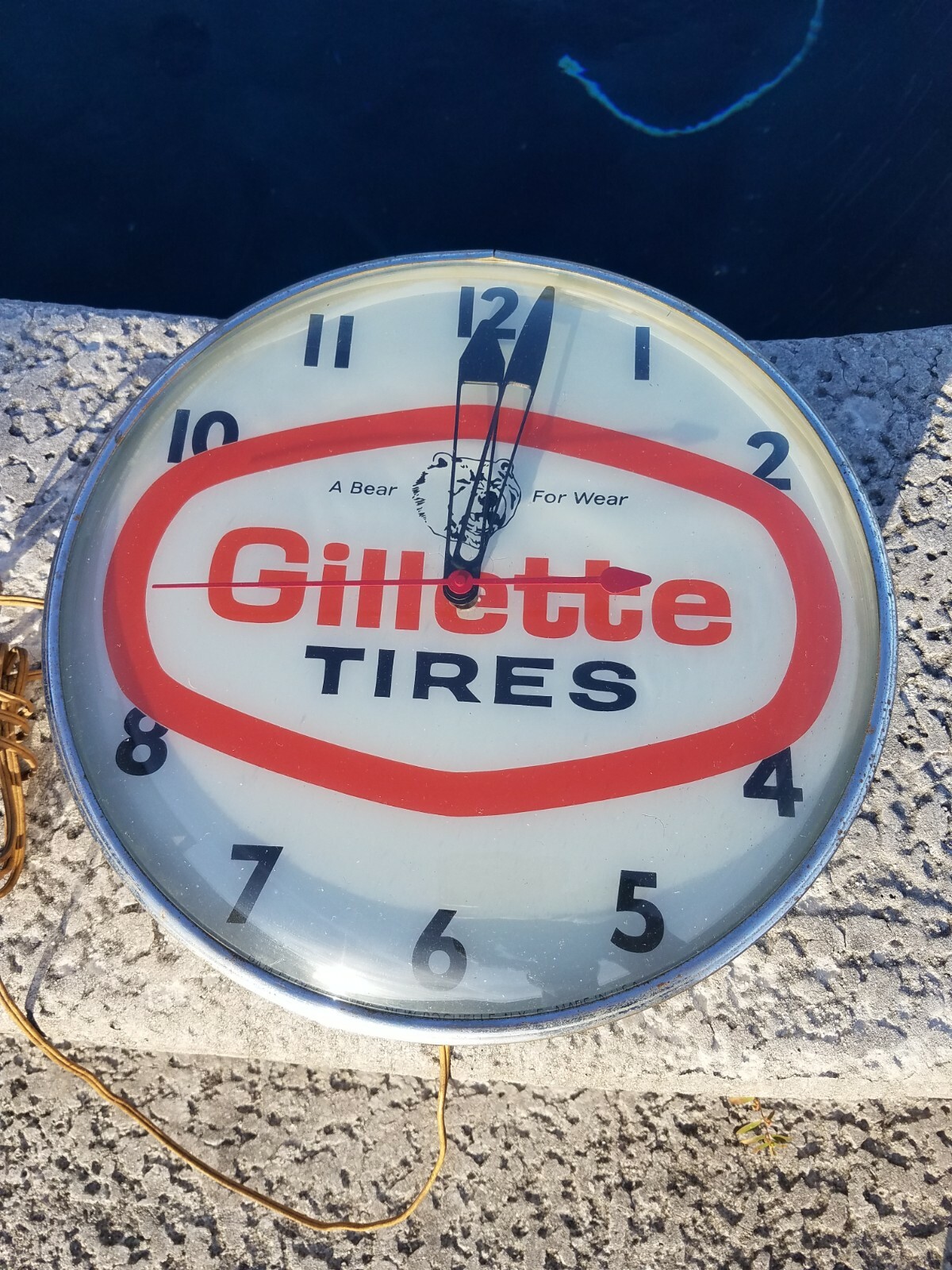 Vintage Gillette Tires Pam Clock Co Bear Gas Oil Station Sign Hanging ...